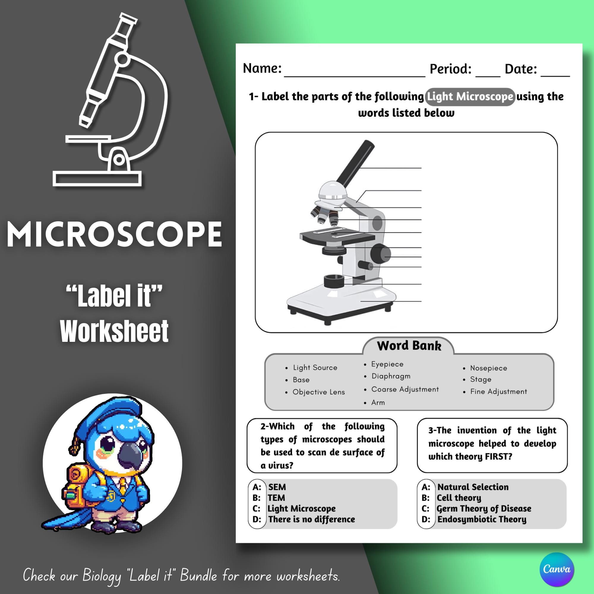 Digital Light Microscope Labeling Sheet - A4 Printable Biology ...