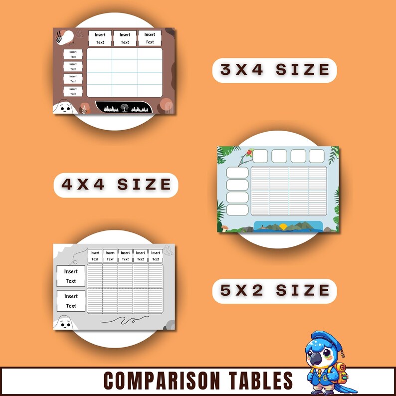 Customizable Comparison Table Template – A4 Interactive Grids (digital ...
