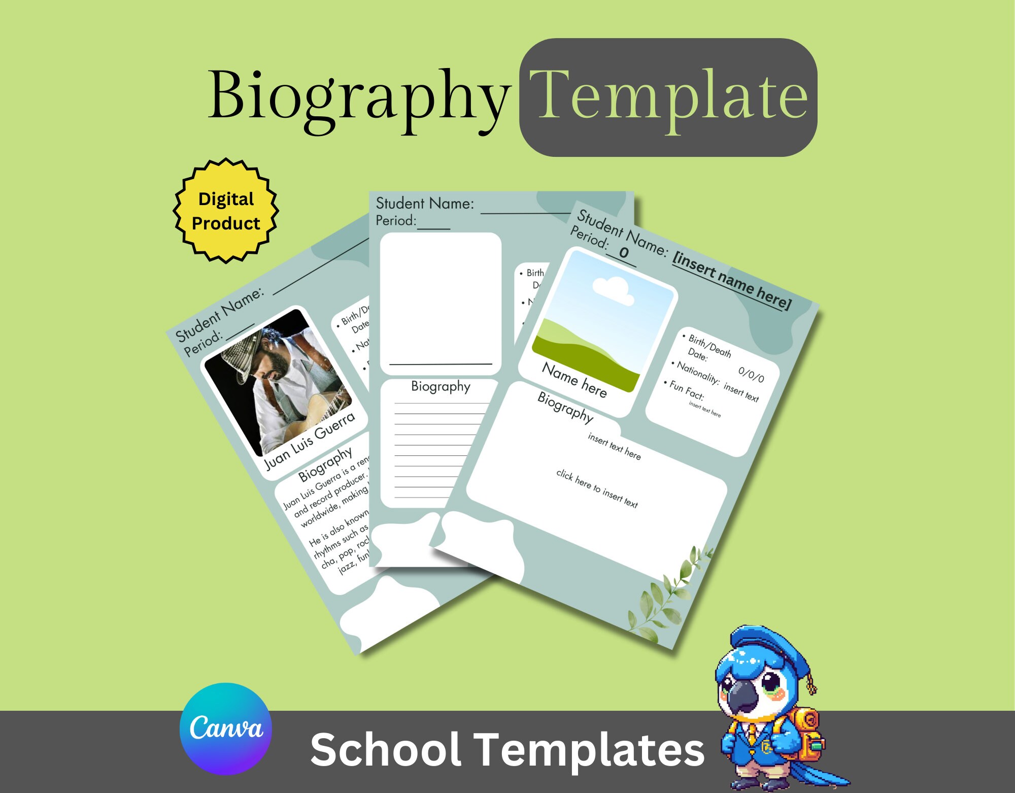 Digital Aesthetic Biography Template A4 Printable Personality ...