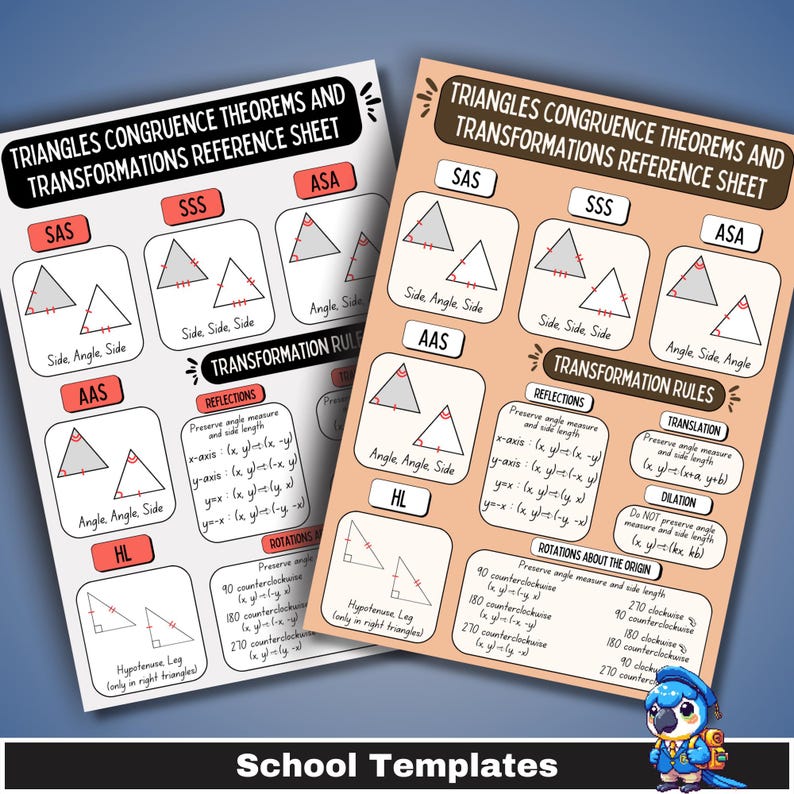 Triangles Congruence Theorems: Geometry Study Notes - A4 Printable (PDF ...