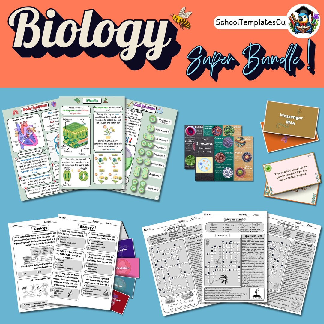 Biology Study Kit: Printable Notes, Flashcards & Worksheets (digital ...