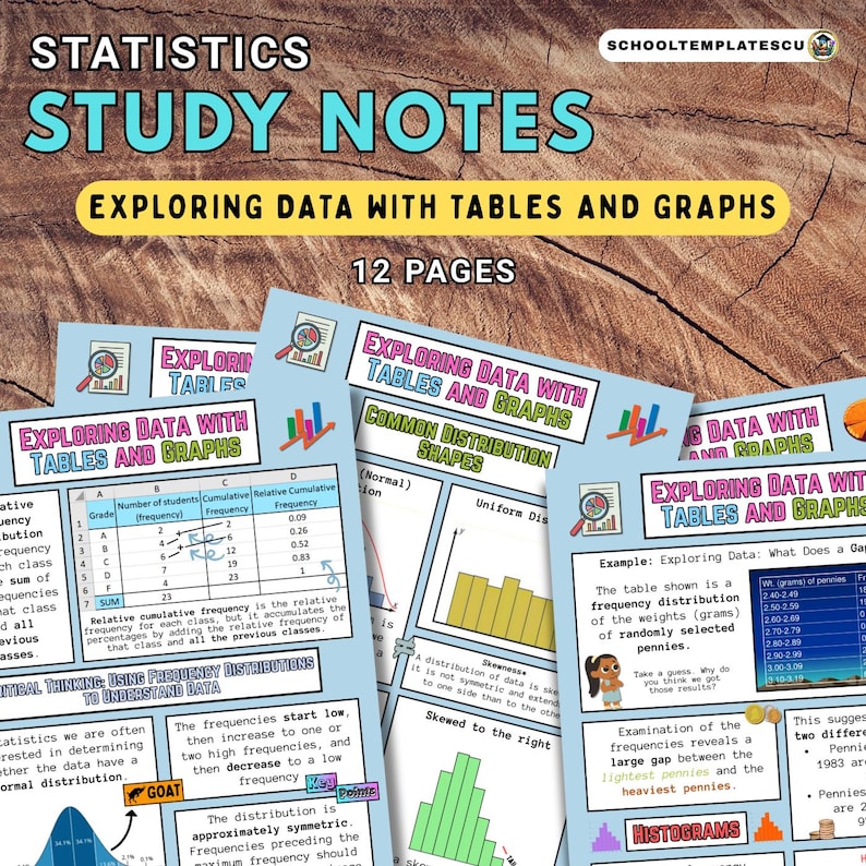 Exploring Data With Tables & Graphs Statistics Notes | Printable ...