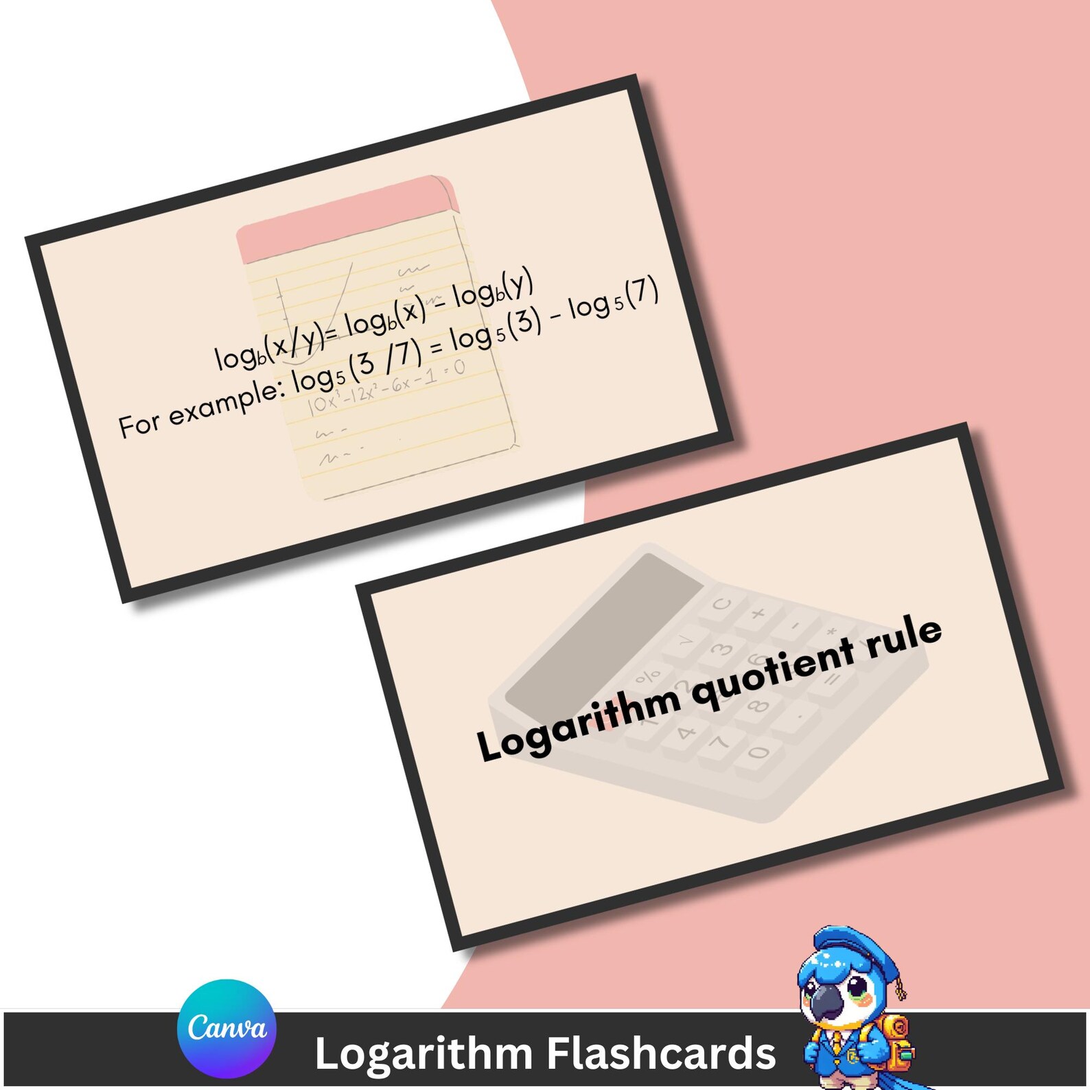 Digital Logarithms Flashcards 3x5 Inches Printable Mathematics Index ...