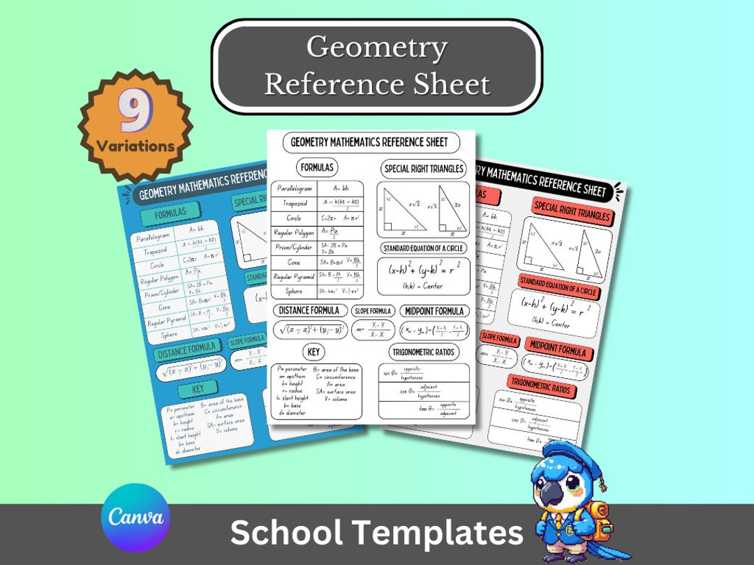 Digital Geometry Reference Sheet Printable A4 Mathematics Sheet Cheat ...