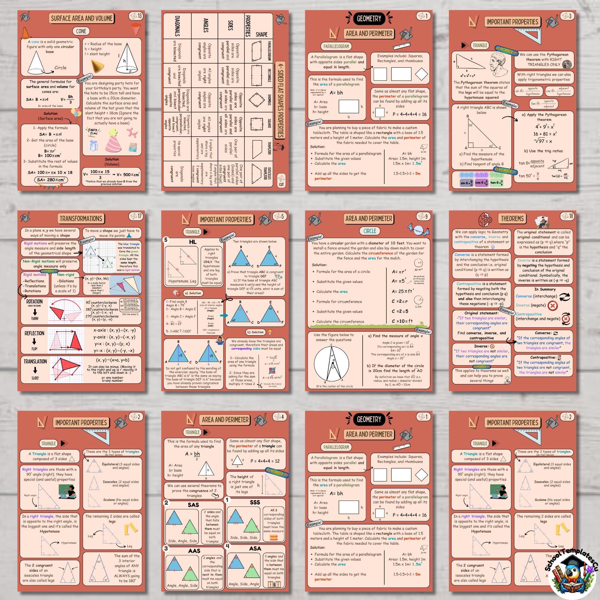 Printable Geometry Study Kit: Notes, Worksheets & Answer Keys (A4 ...