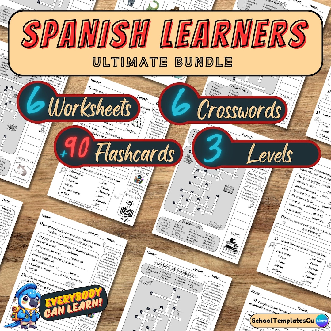 Digital Ultimate Spanish Bundle - Printable Multiple Topics Worksheets ...