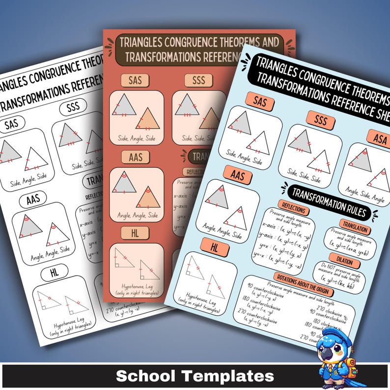 Triangles Congruence Theorems: Geometry Study Notes - A4 Printable (PDF ...
