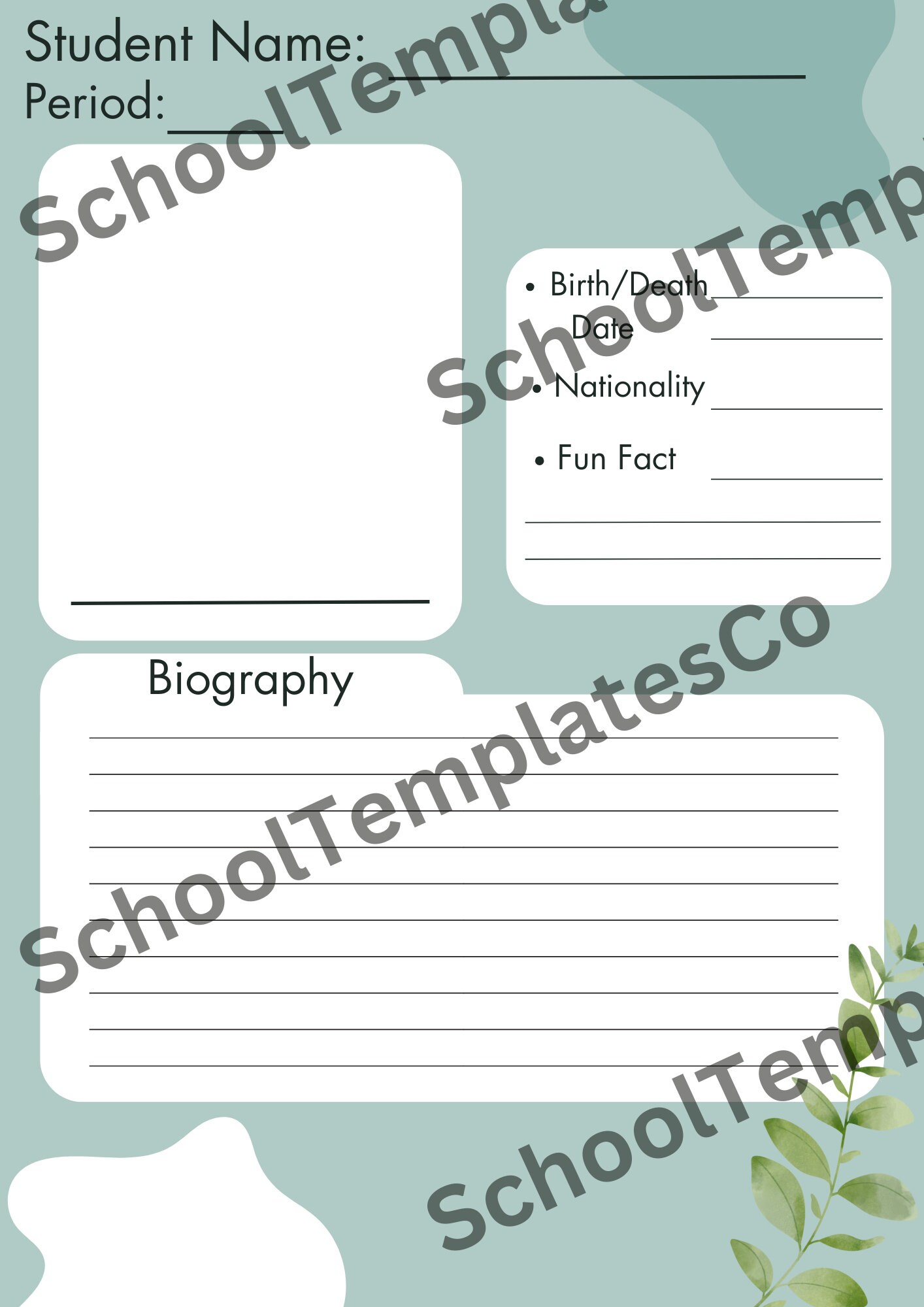 Digital Aesthetic Biography Template - A4 Printable Personality ...