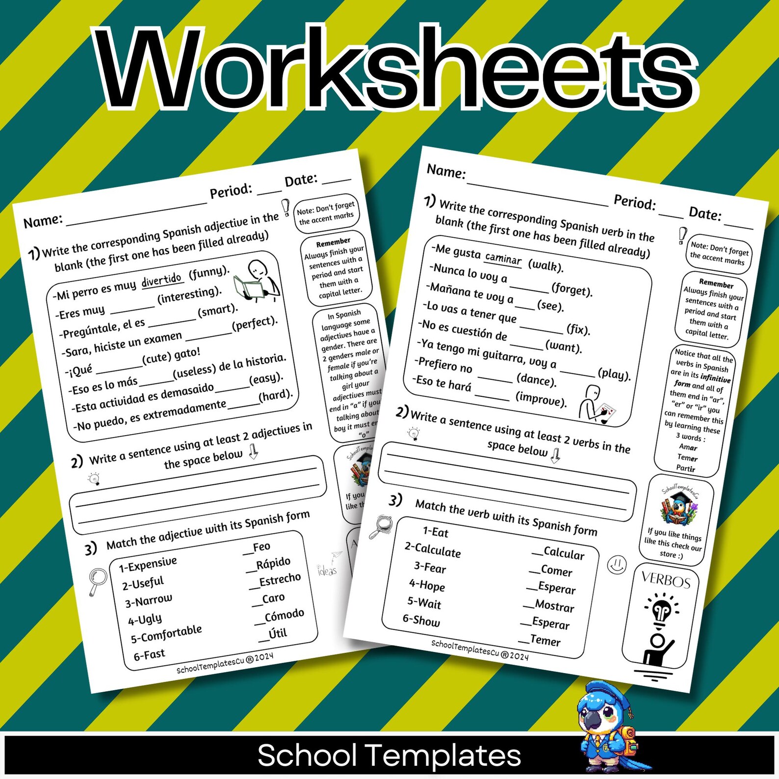 Digital Level 2 Spanish Bundle - Verbs and Adjectives A4 Printable ...