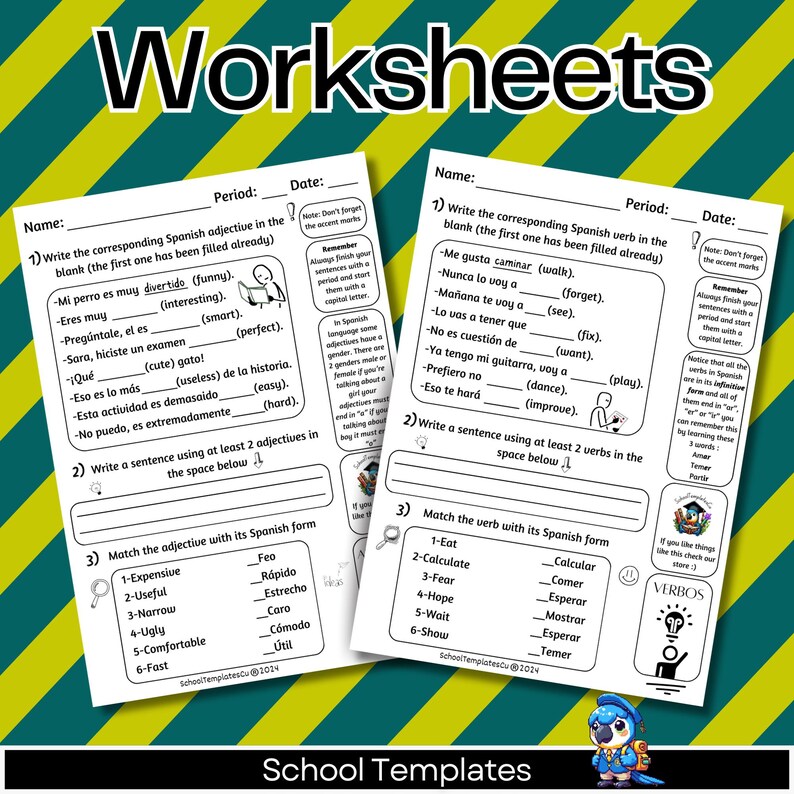 Digital Level 2 Spanish Bundle - Verbs and Adjectives A4 Printable ...