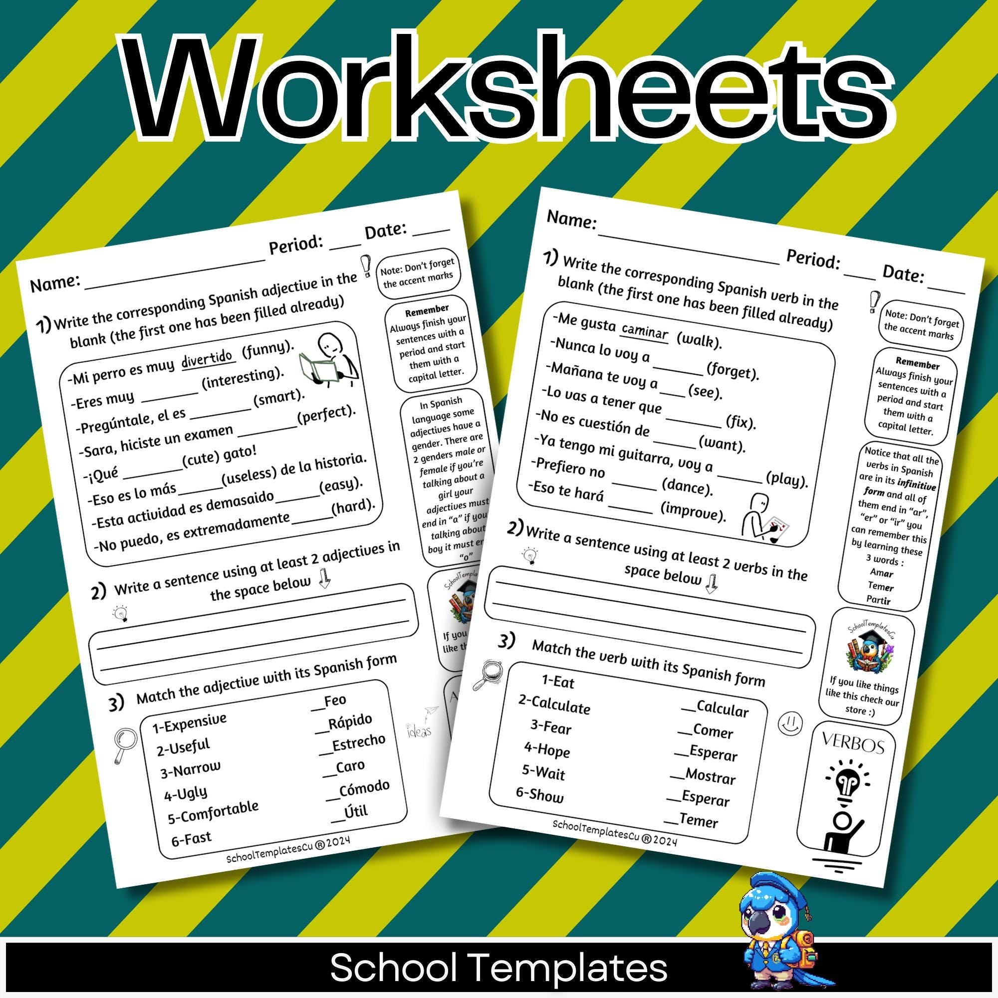 Digital Level 2 Spanish Bundle - Verbs and Adjectives A4 Printable ...