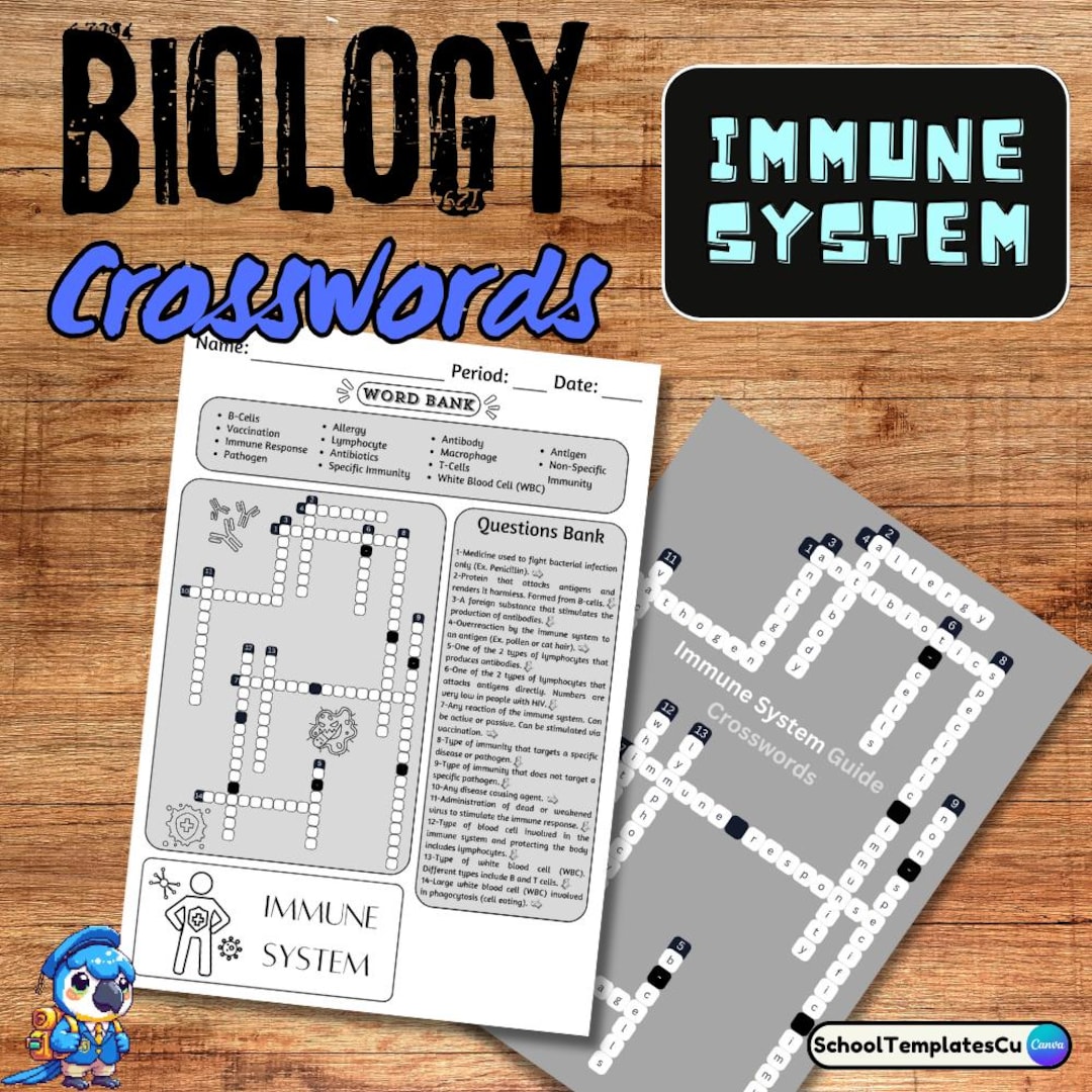 Immune System Vocabulary Crossword | Digital Biology Worksheet & Answer ...