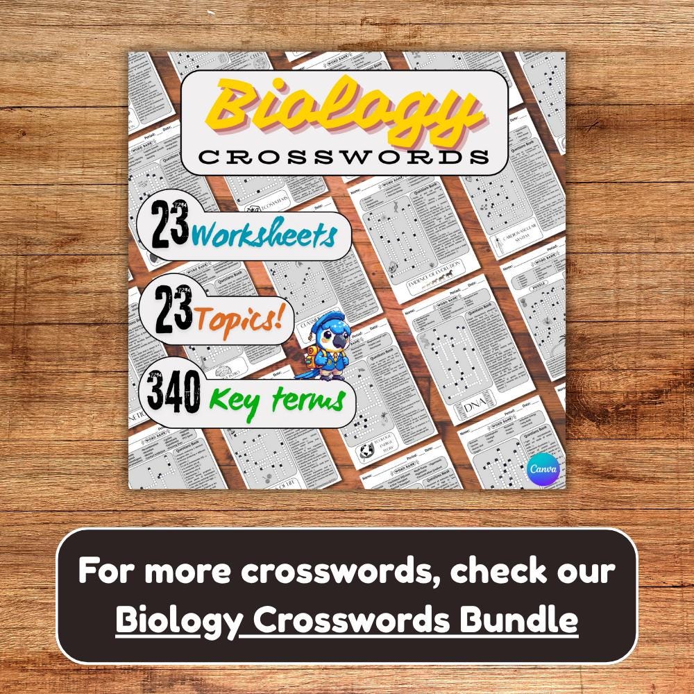 Biology Intro Vocabulary Crossword: Printable Worksheet & Answer Key ...