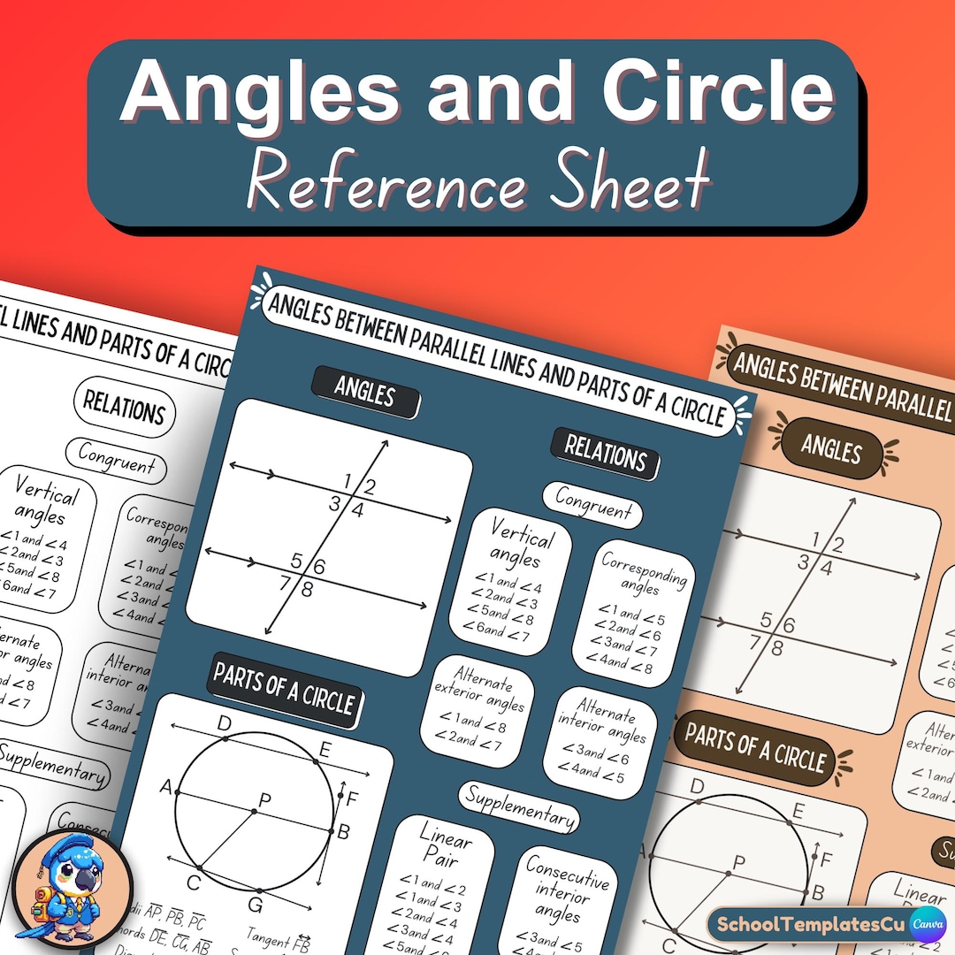 Angles and Circle Digital Reference Sheet - A4 Geometry Printable Cheat ...