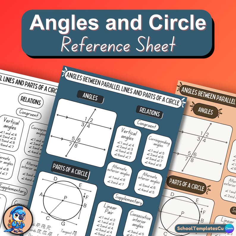 Angles and Circle Digital Reference Sheet - A4 Geometry Printable Cheat ...