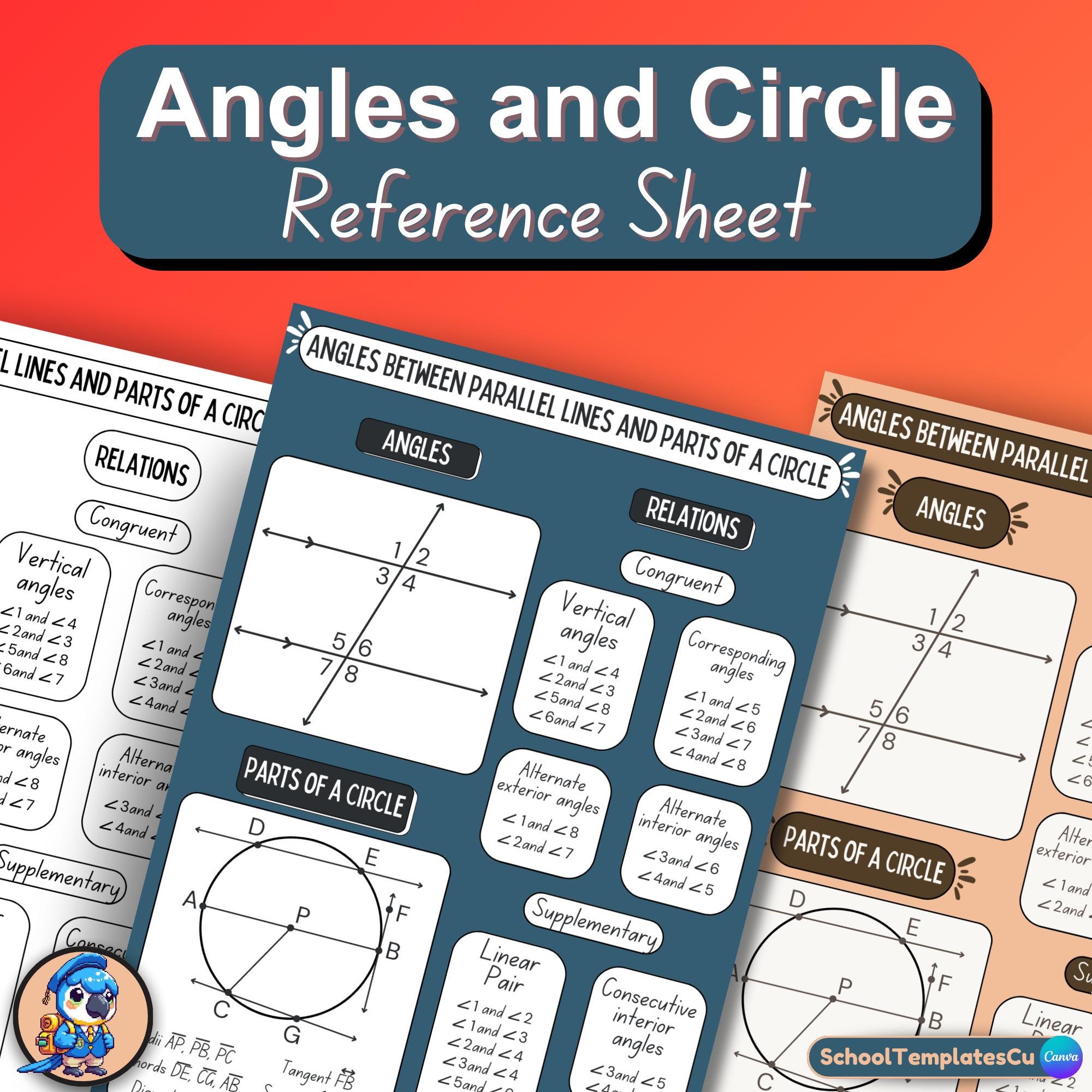 Angles and Circle Digital Reference Sheet - A4 Geometry Printable Cheat ...