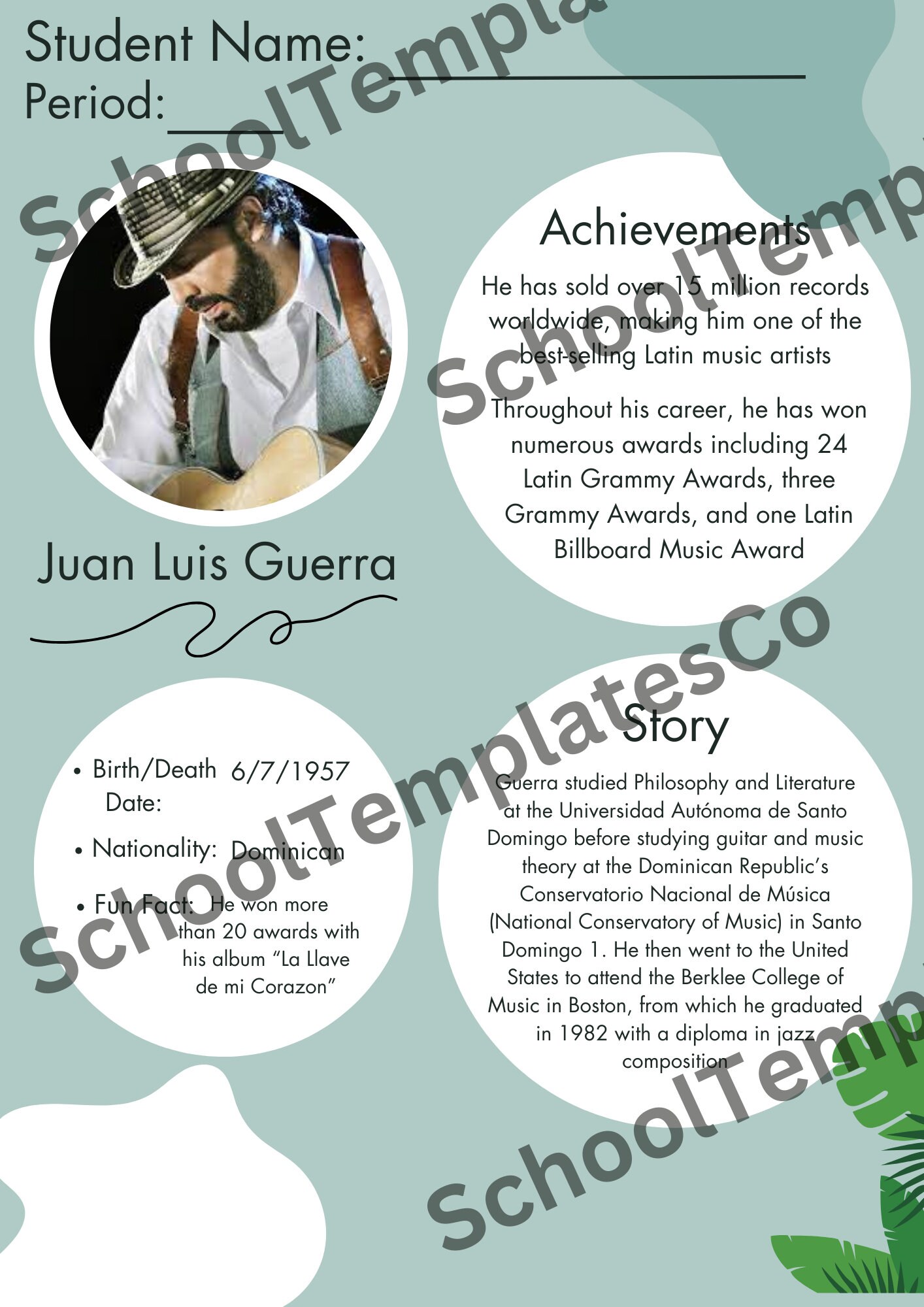 Digital Aesthetic Biography Template - A4 Printable Personality ...