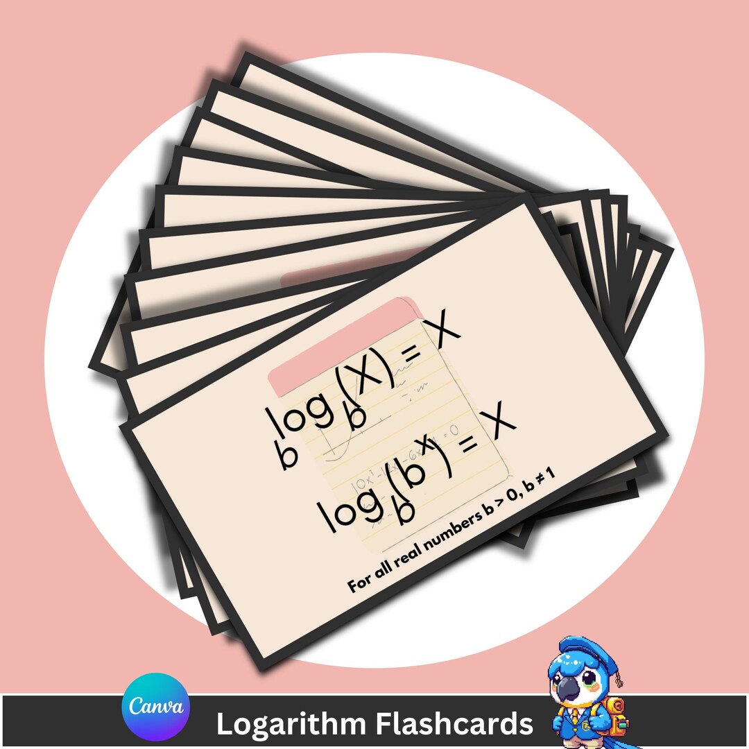 Digital Logarithms Flashcards 3x5 Inches Printable Mathematics Index Cards Colorful Memorization ...