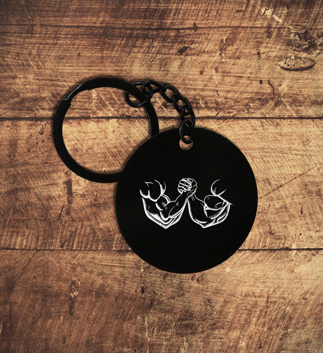 Arm Wrestling Keychain: Personalized Steel Dog Tag Keyholder - Etsy