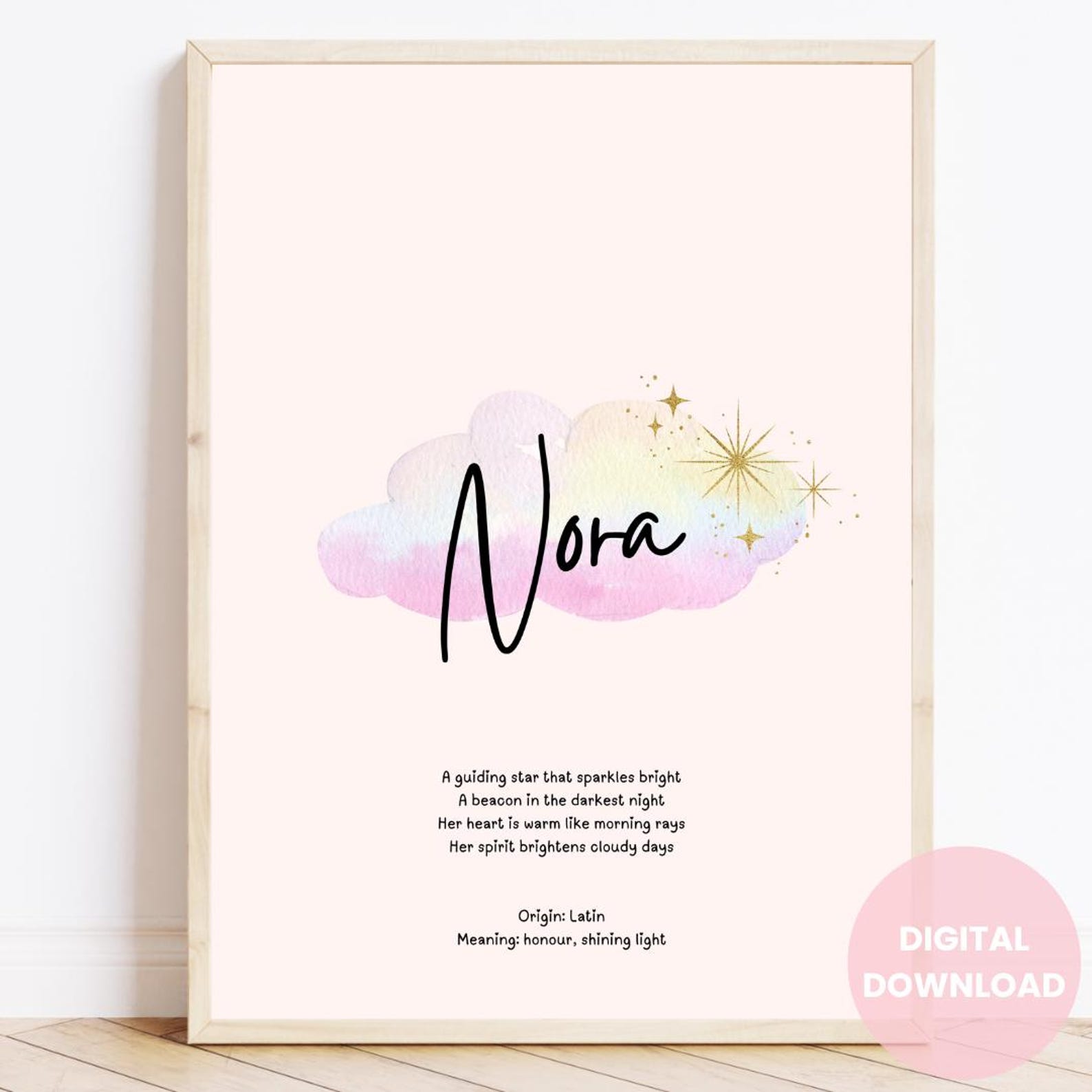 Nora Name Meaning Printable | Personalized Nursery Wall Art | Name Sign ...