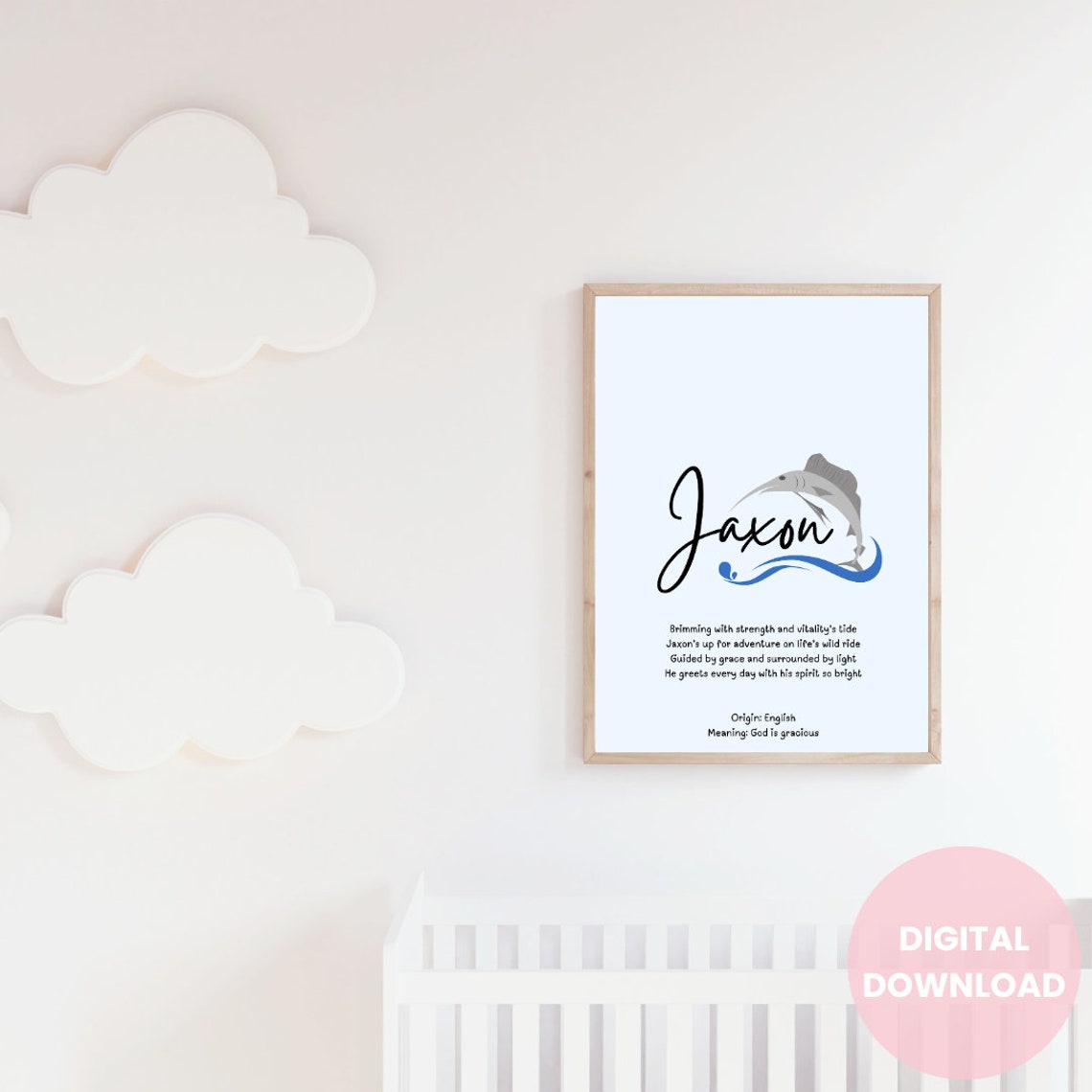 Jaxon Name Meaning Printable Art | Personalized Nursery Decor | Name ...