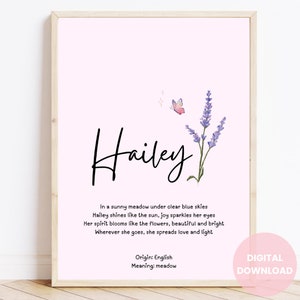 Hailey, Baby Name Meaning Wall Art, Personalized Nursery Decor, Name ...