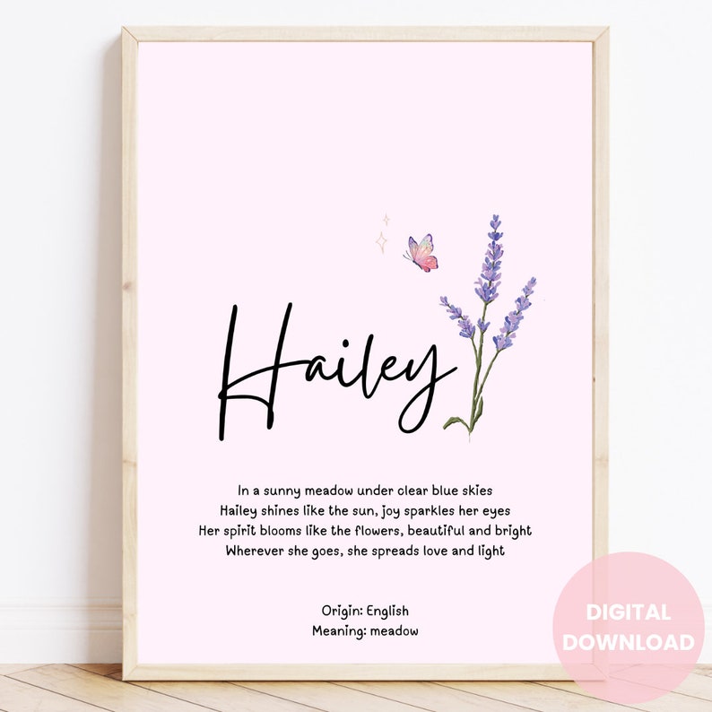 Hailey, Baby Name Meaning Wall Art, Personalized Nursery Decor, Name ...