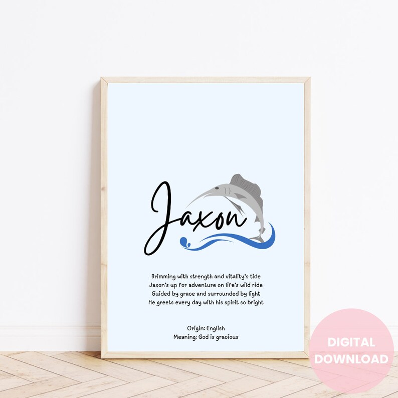 Jaxon Name Meaning Printable Art | Personalized Nursery Decor | Name ...