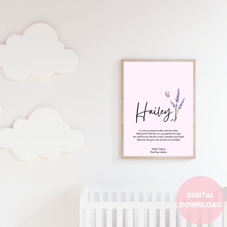 Hailey, Baby Name Meaning Wall Art, Personalized Nursery Decor, Name ...