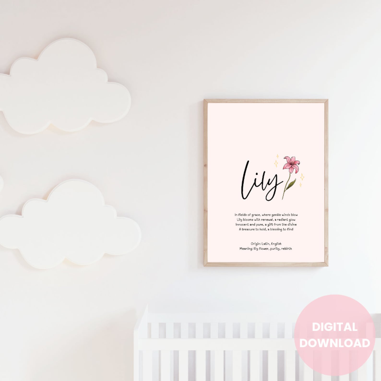 Lily, Baby Name Meaning Wall Art, Personalized Nursery Decor, Name ...