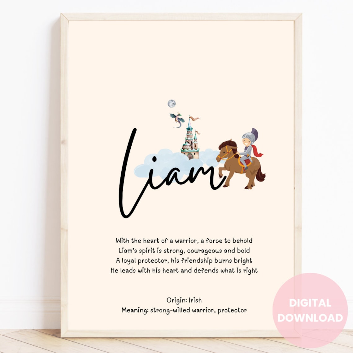 Liam, Baby Name Meaning Wall Art, Personalized Nursery Decor, Name ...