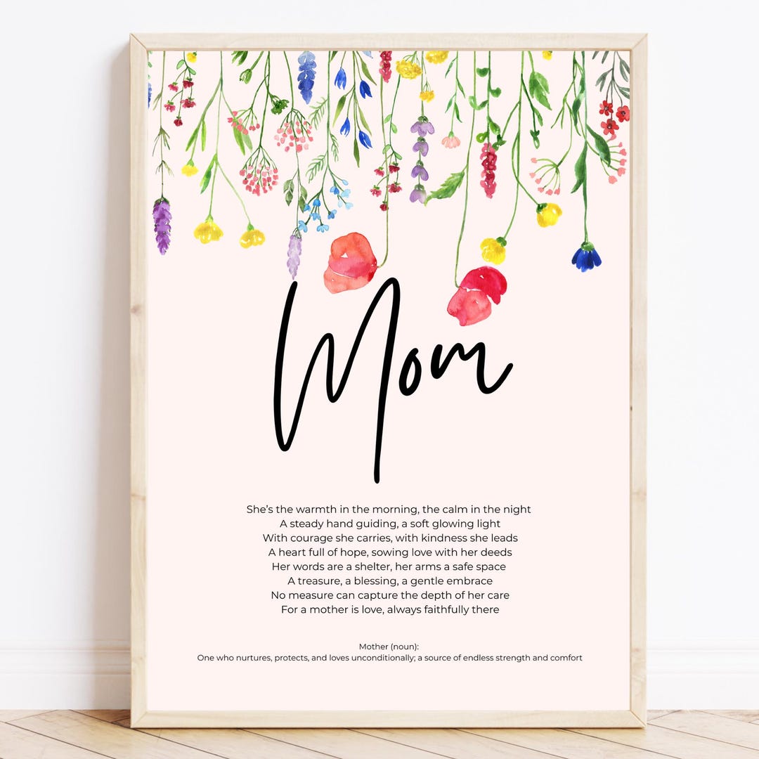 Definition of Mother, Mothers Day Poem, Watercolour Flower Art Print ...