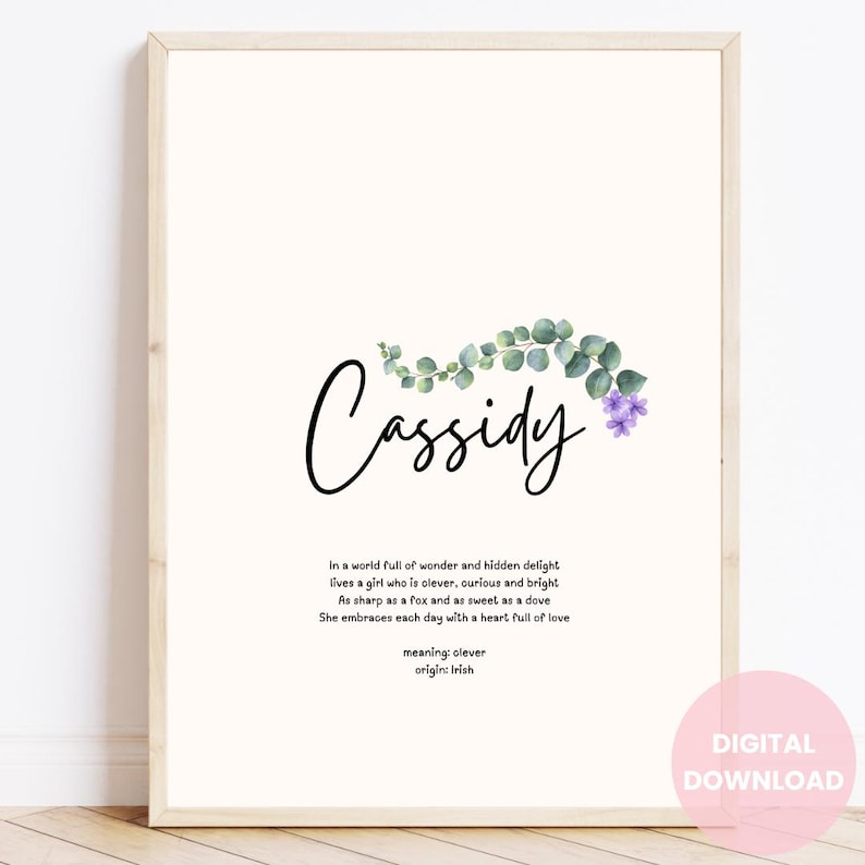 Cassidy, Baby Name Meaning Wall Art, Personalized Nursery Decor, Name ...