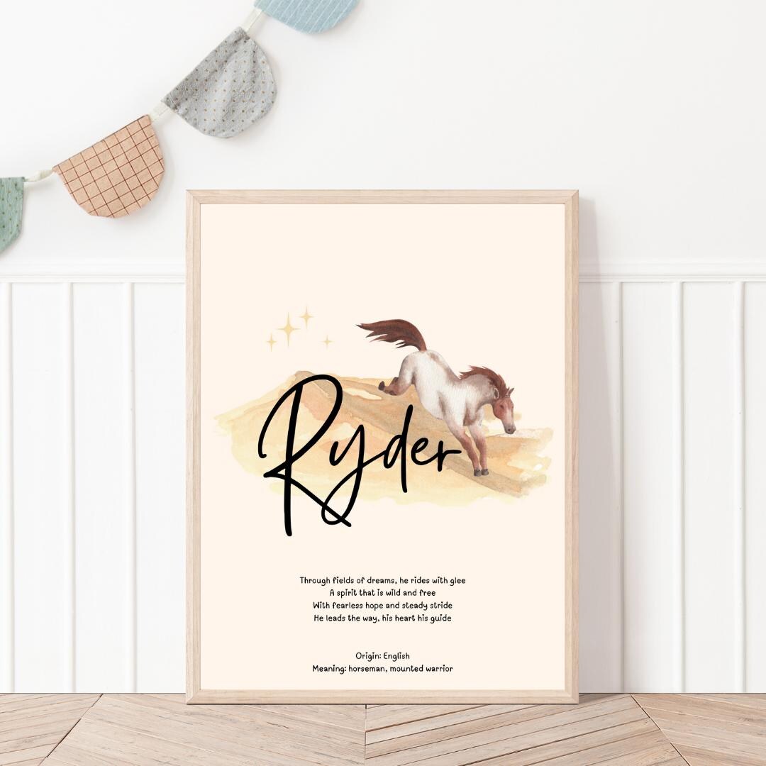 Ryder Personalized Name Art Baby Boy Nursery Decor Name Meaning Print ...