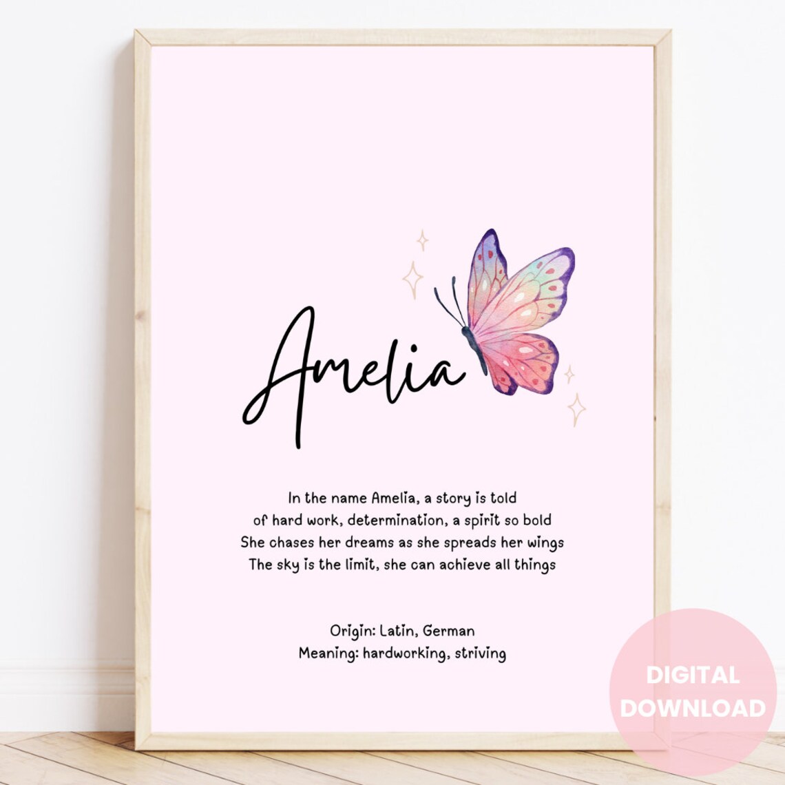 Amelia Baby Name Meaning Art - Custom Nursery Decor - Gift for New ...