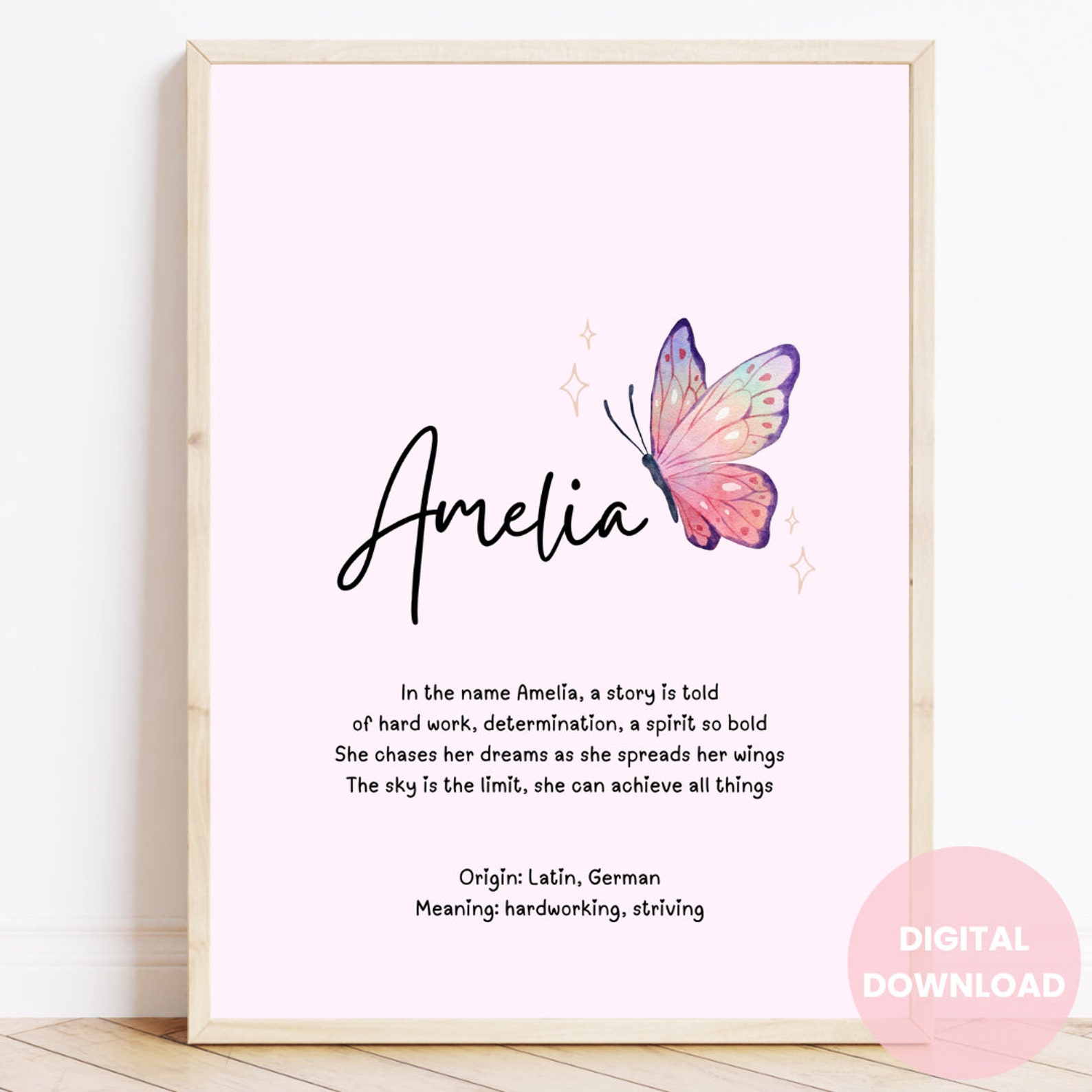 Amelia Baby Name Meaning Art - Custom Nursery Decor - Gift for New ...
