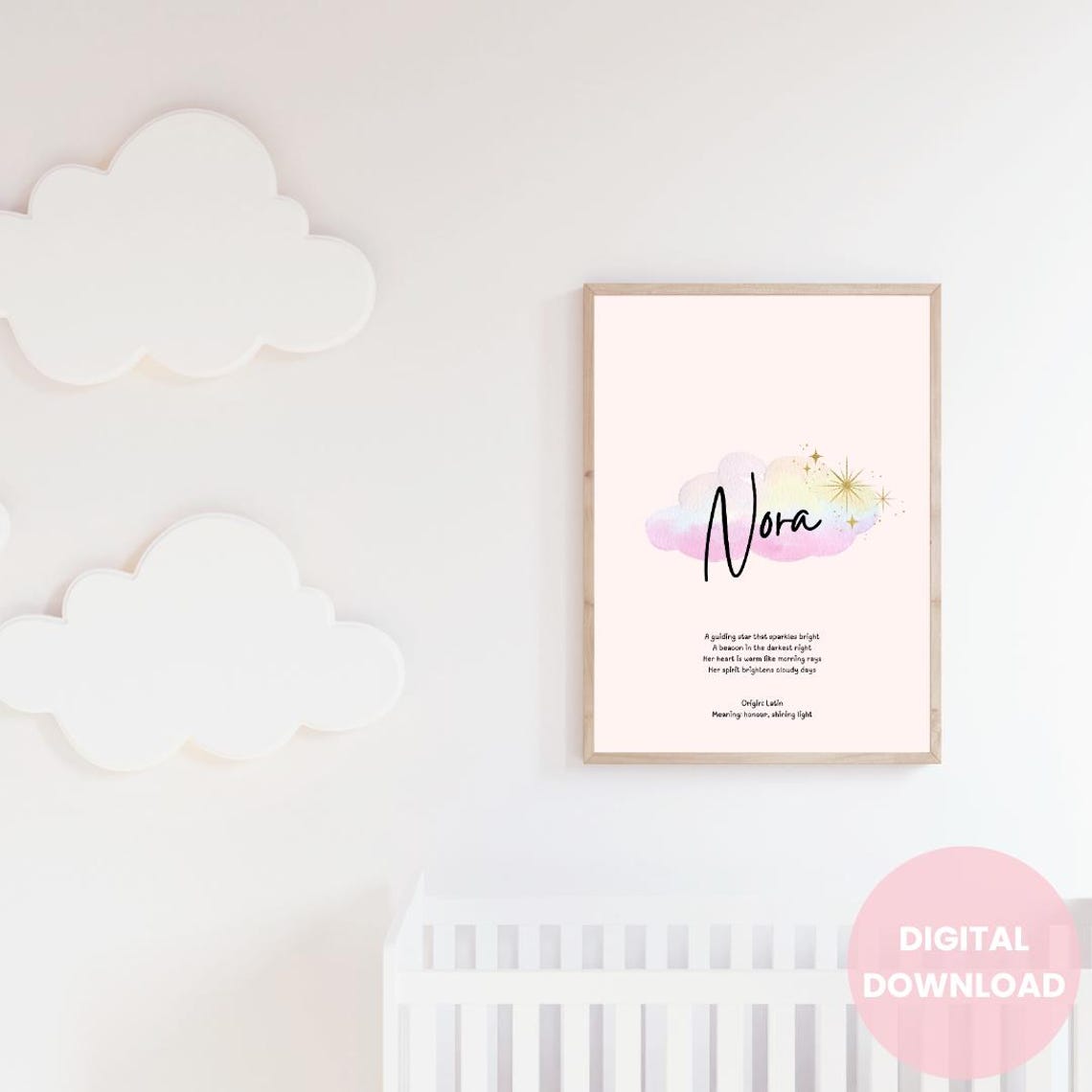 Nora Name Meaning Printable | Personalized Nursery Wall Art | Name Sign ...