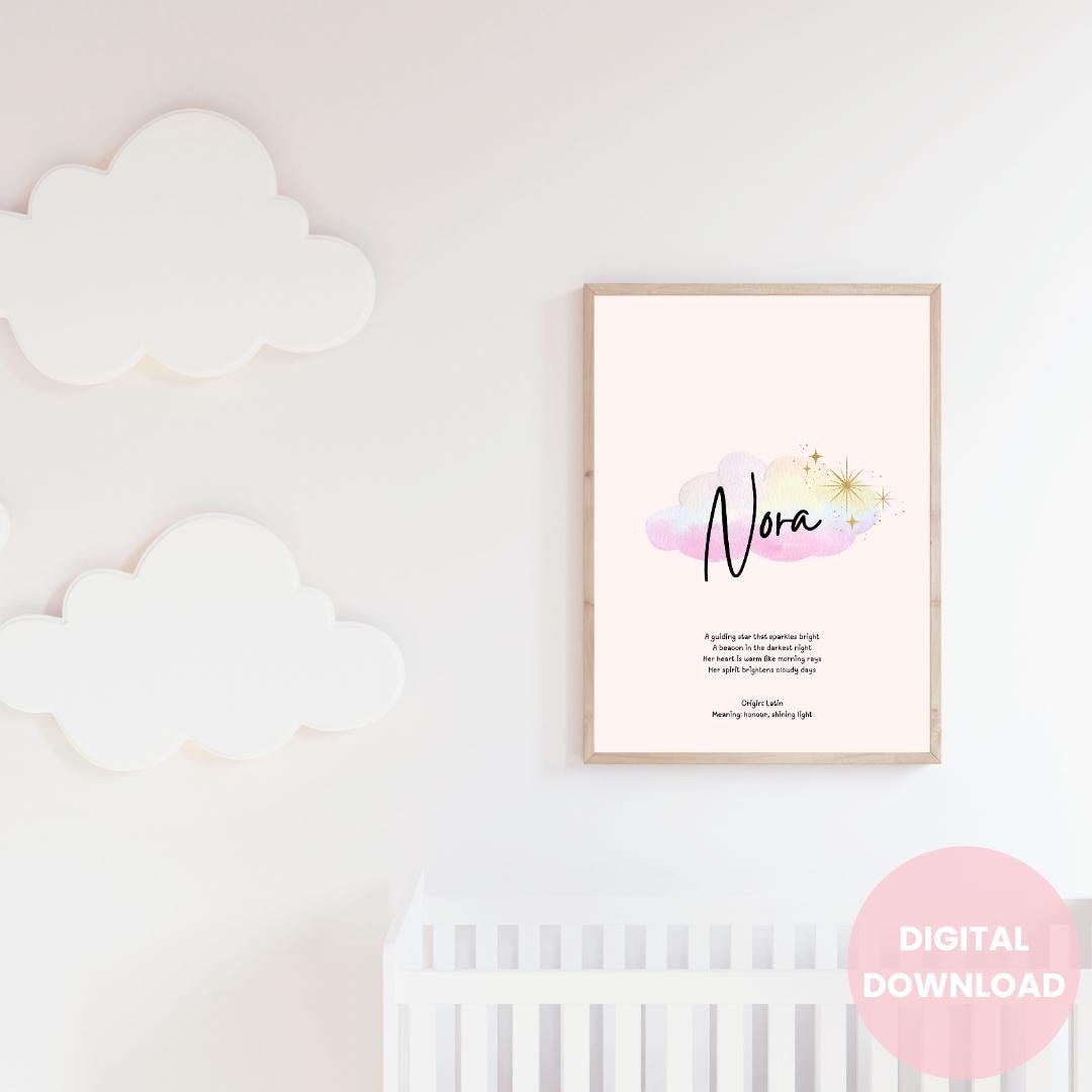 Nora Name Meaning Printable | Personalized Nursery Wall Art | Name Sign ...