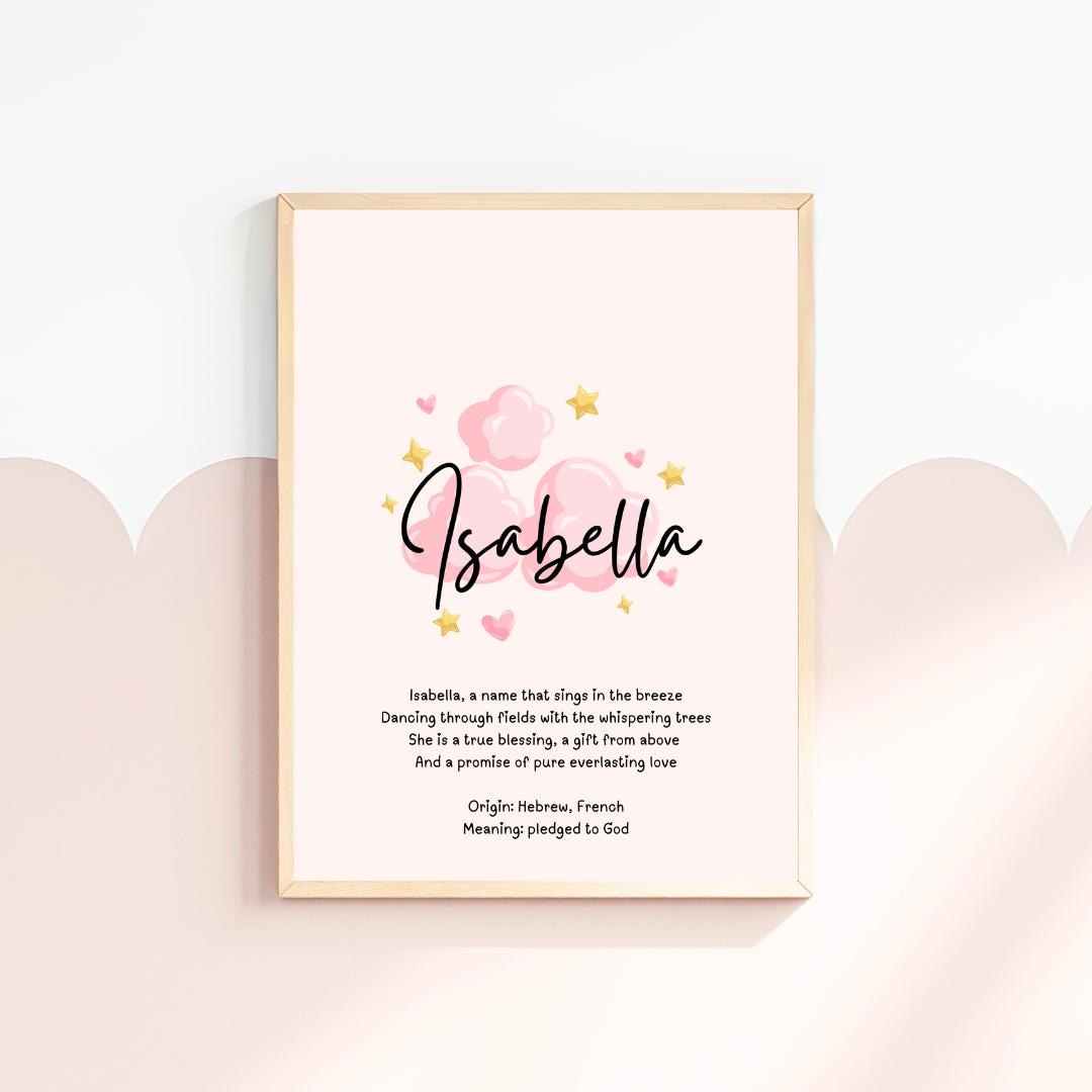 Isabella, Baby Name Meaning Wall Art, Personalized Nursery Decor, Name ...