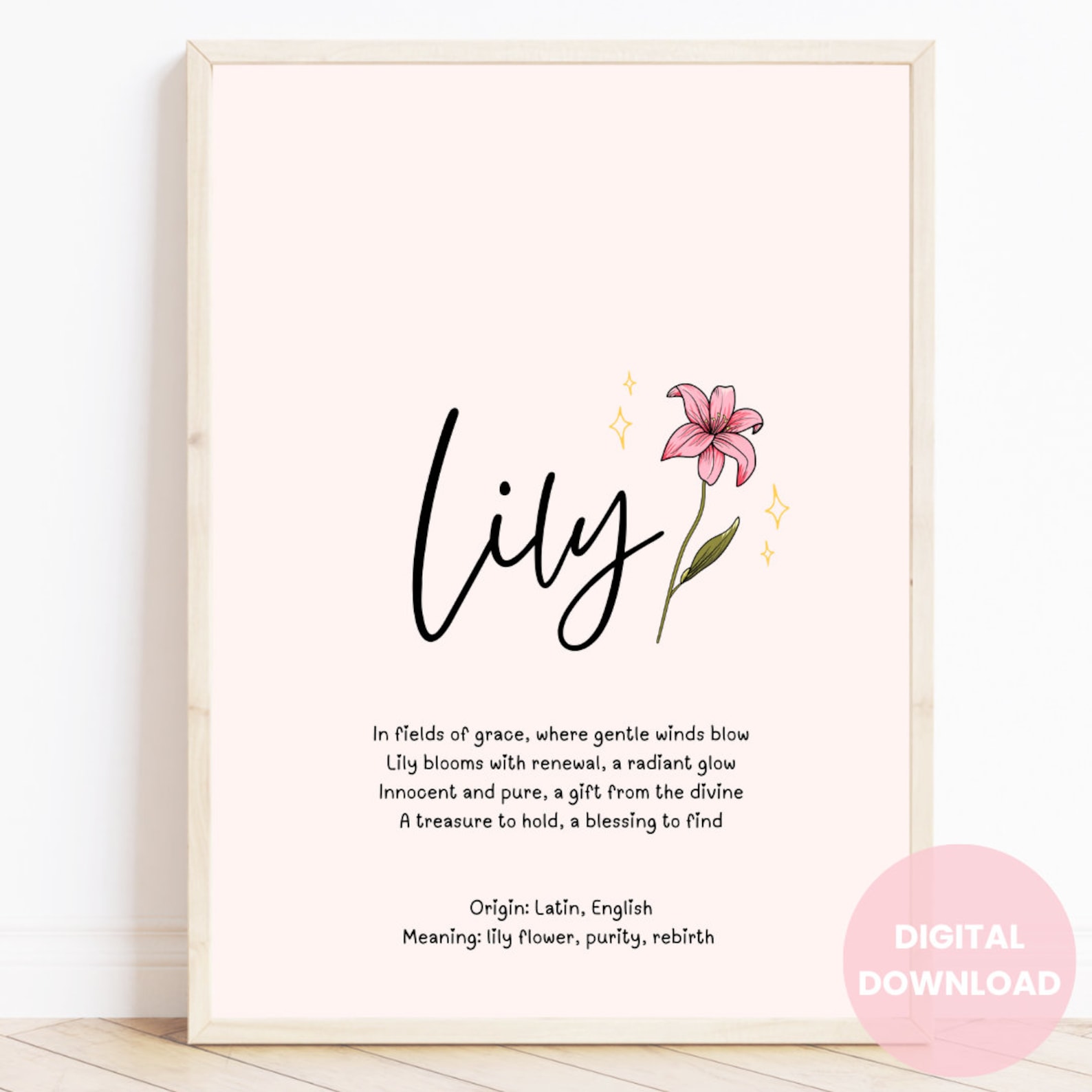 Lily, Baby Name Meaning Wall Art, Personalized Nursery Decor, Name ...