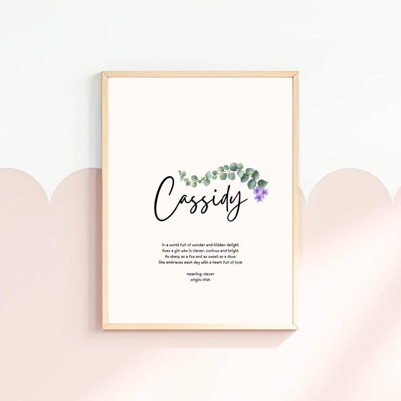 Cassidy, Baby Name Meaning Wall Art, Personalized Nursery Decor, Name ...