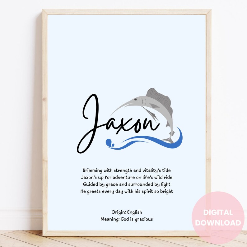 Jaxon Name Meaning Printable Art | Personalized Nursery Decor | Name ...