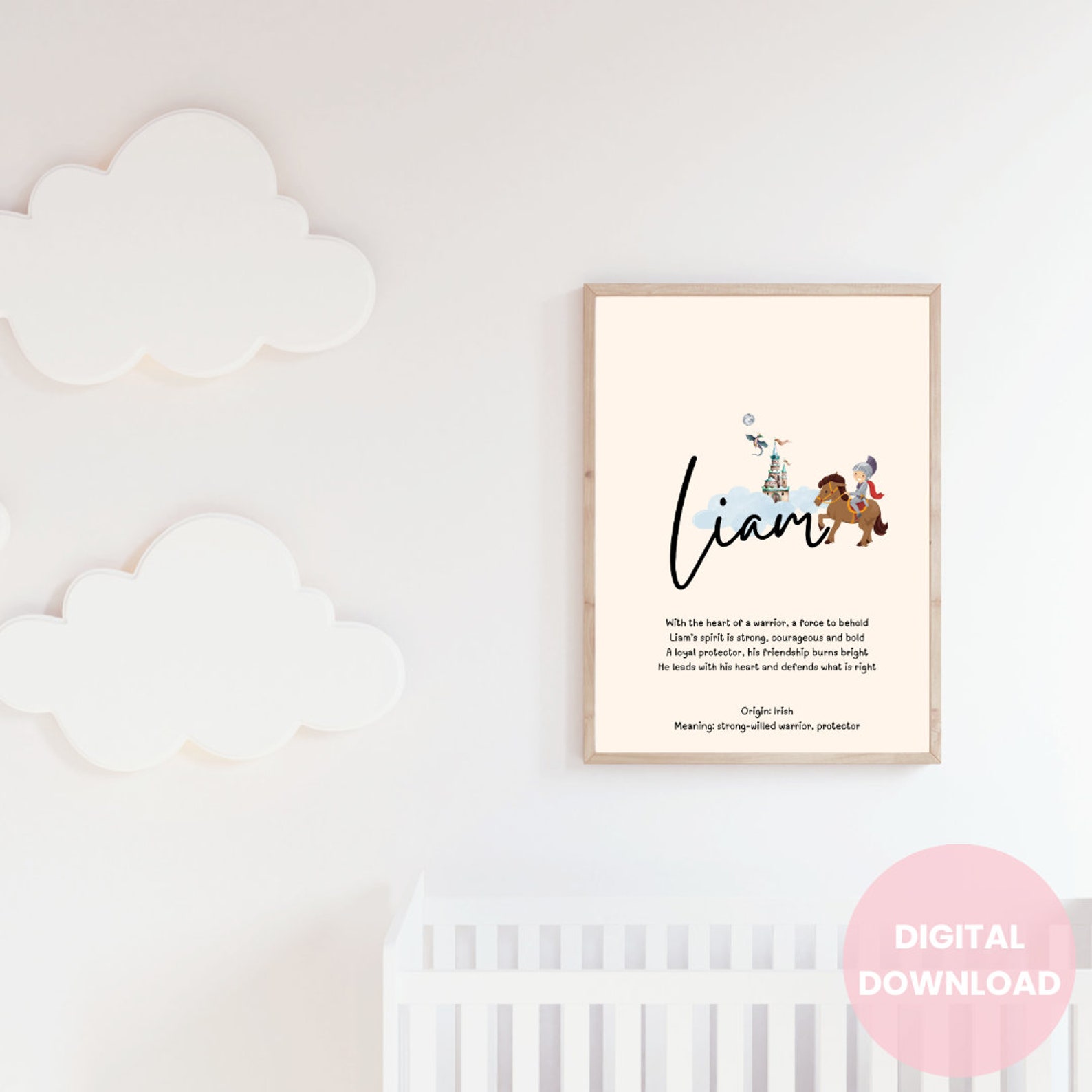 Liam, Baby Name Meaning Wall Art, Personalized Nursery Decor, Name ...