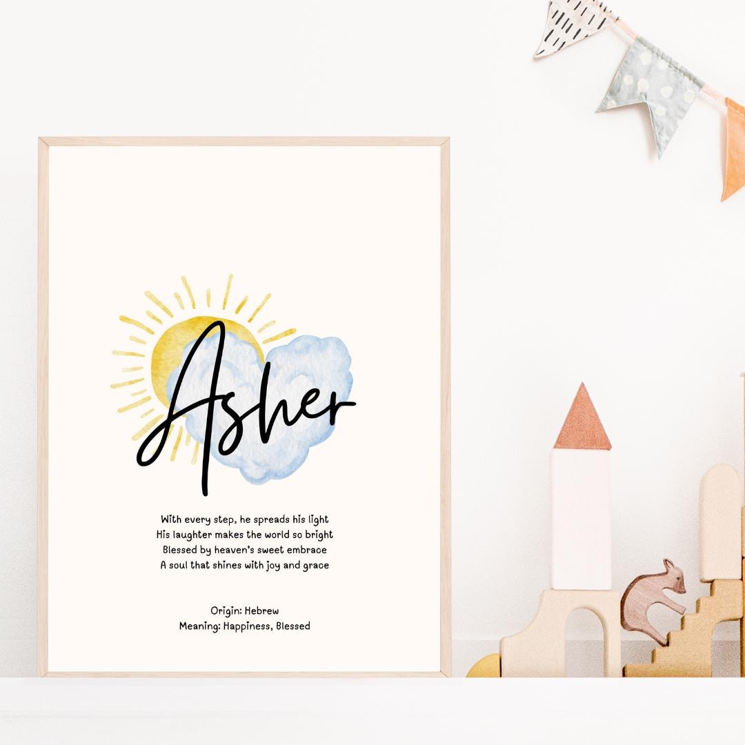 Asher Personalized Name Artwork Nursery Wall Decor Baby Girl Gift ...