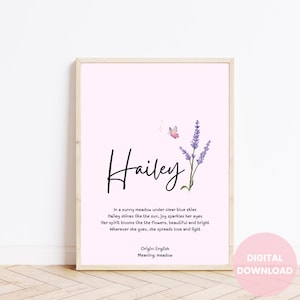 Hailey, Baby Name Meaning Wall Art, Personalized Nursery Decor, Name ...