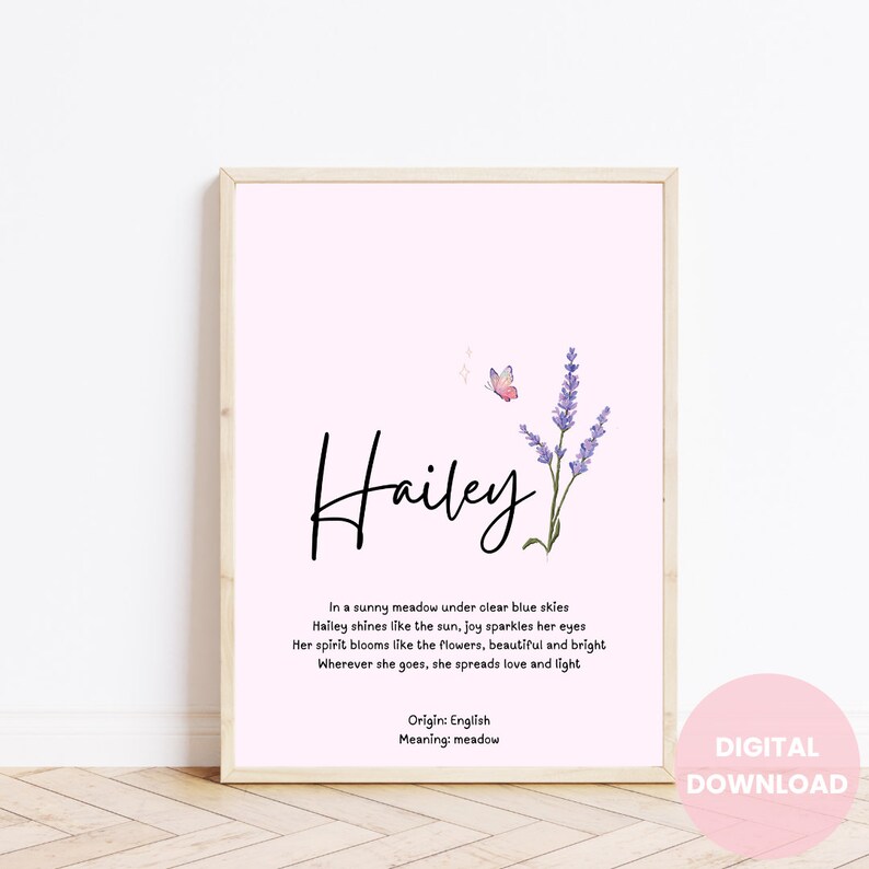 Hailey, Baby Name Meaning Wall Art, Personalized Nursery Decor, Name ...