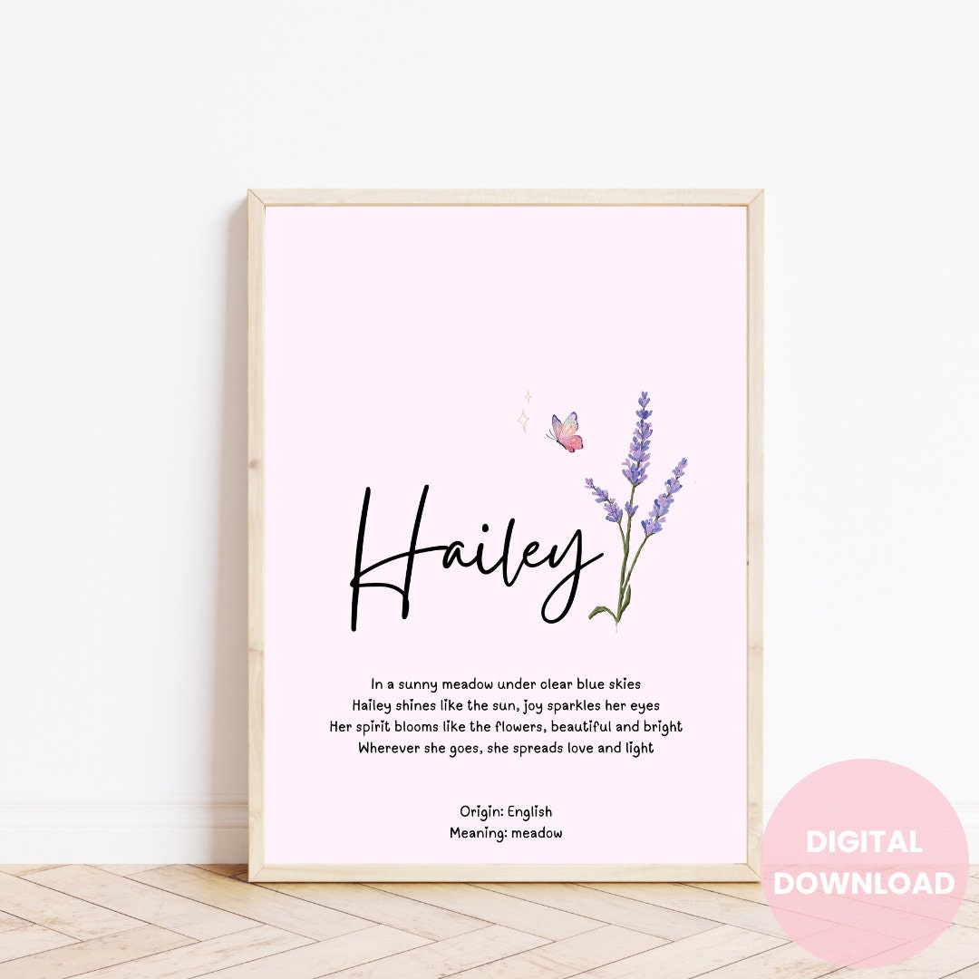 Hailey, Baby Name Meaning Wall Art, Personalized Nursery Decor, Name ...