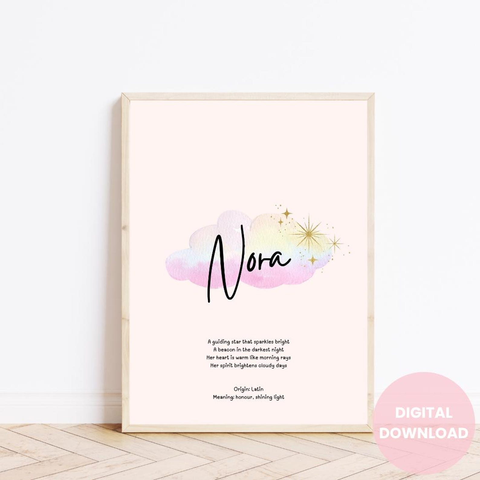 Nora Name Meaning Printable | Personalized Nursery Wall Art | Name Sign ...