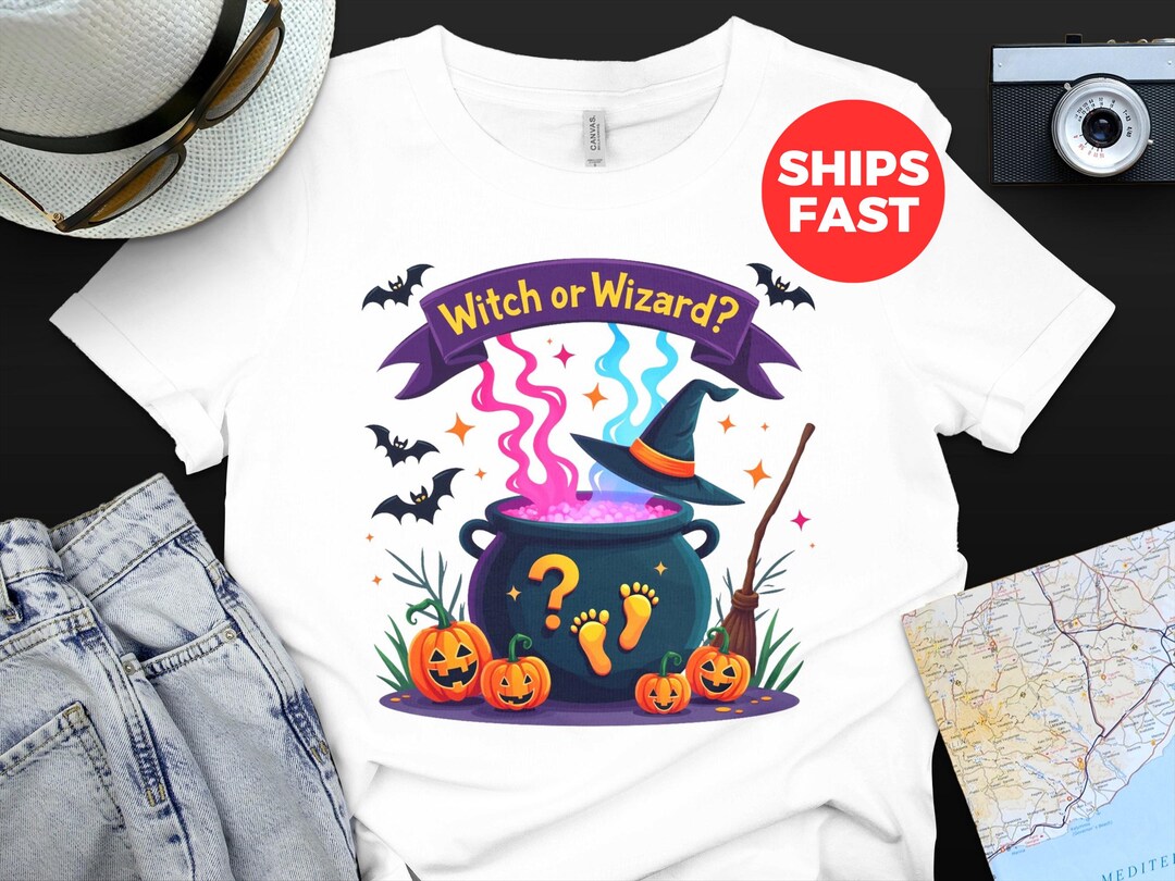 Witch or Wizard Gender Reveal T-shirt, Halloween Themed Reveal Tee ...