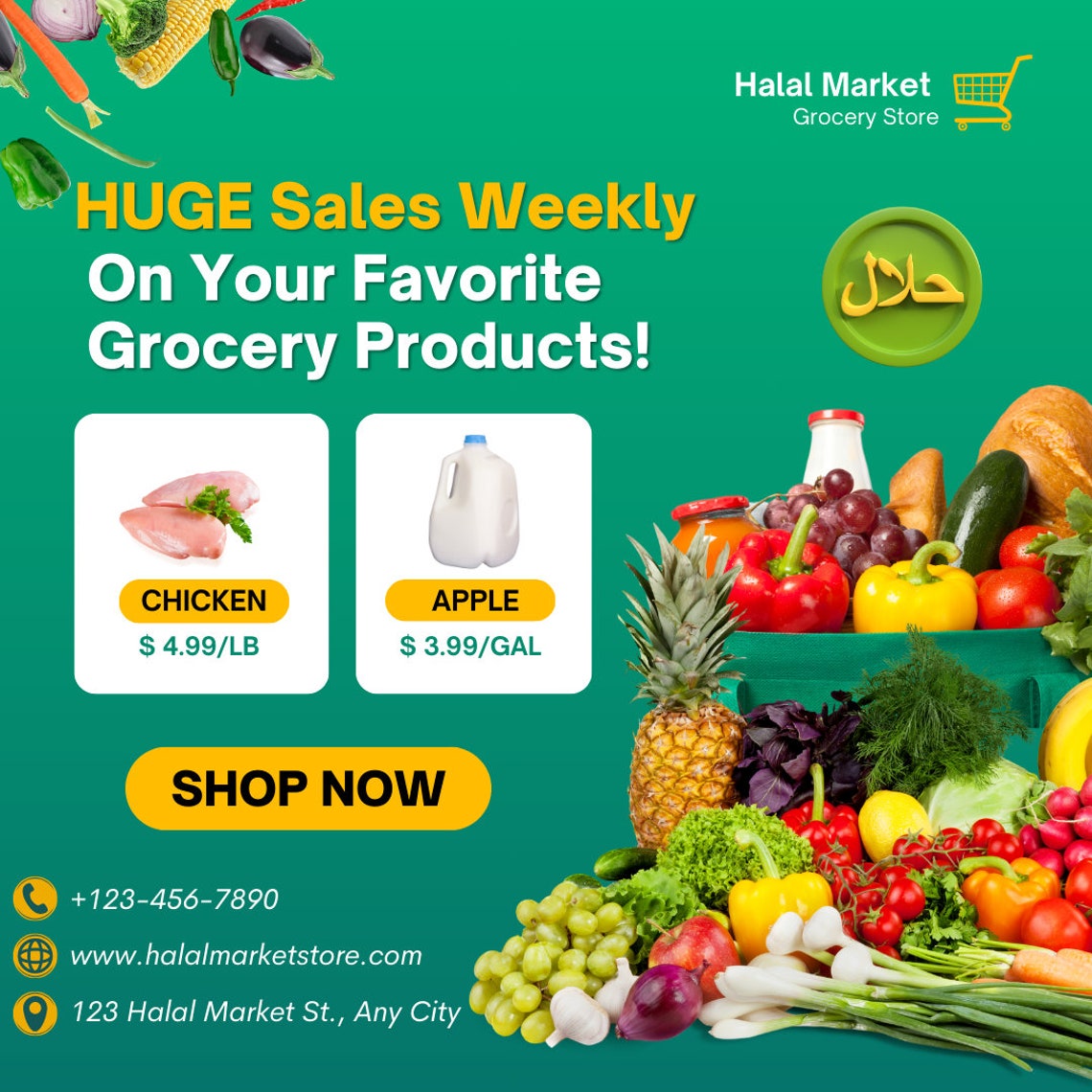 Halal Markethalal Store Halal Restaurant Custom Social Media Post ...